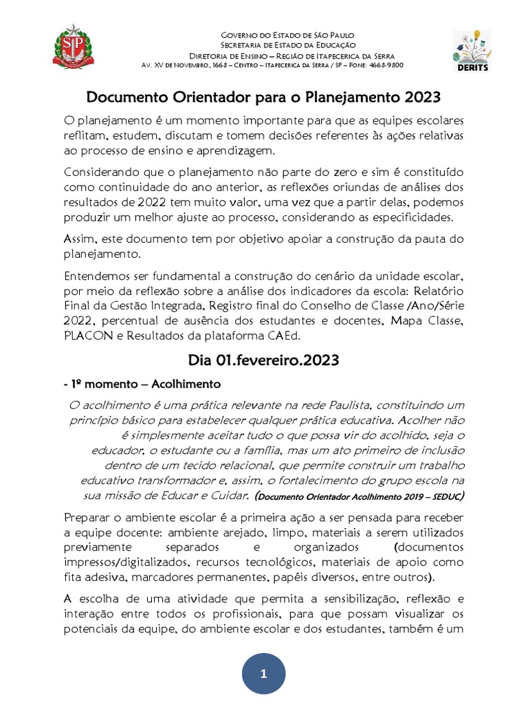 DOcumento Orientador Planejamento PEI 2023 | PDF | Planejamento | Estado