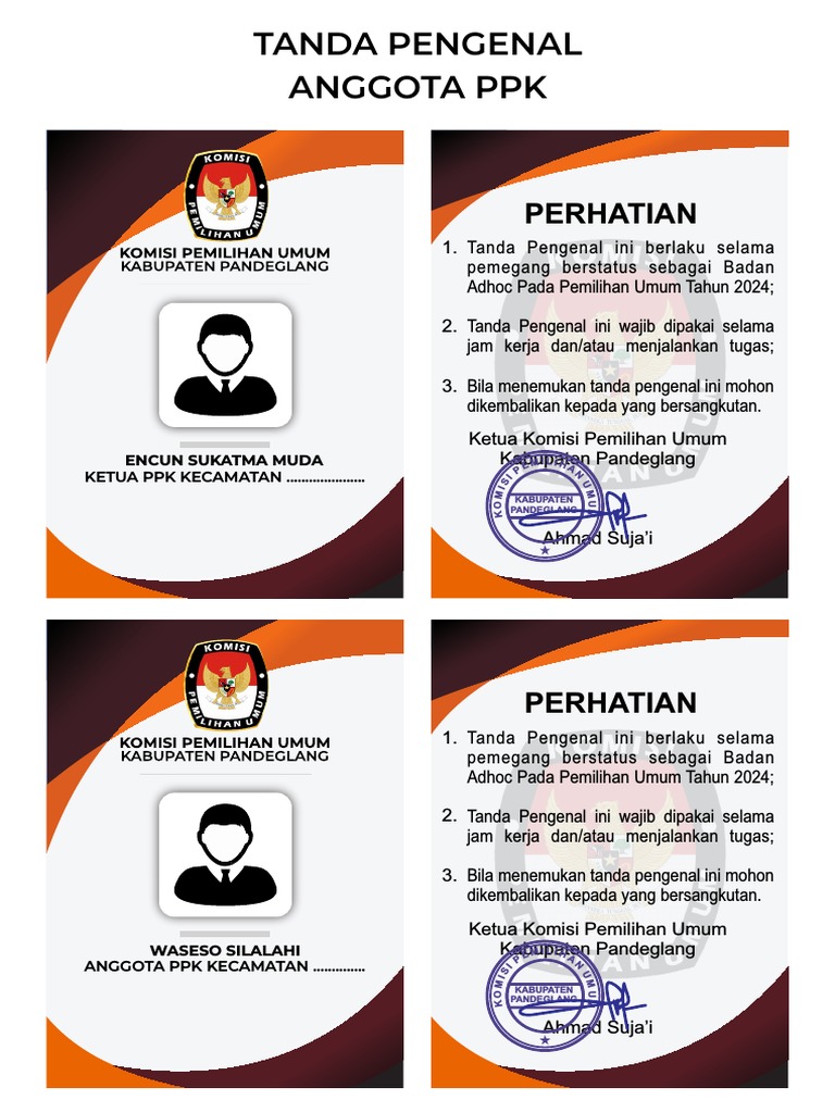 Template Tanda Pengenal Badan Adhoc | PDF