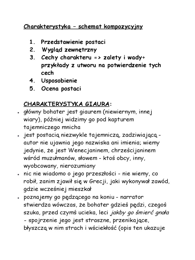 Charakterystyka Giaura | PDF
