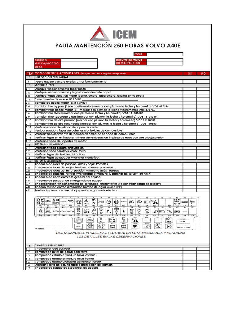 Mantenimiento Volvo A40E: 250 Horas | PDF