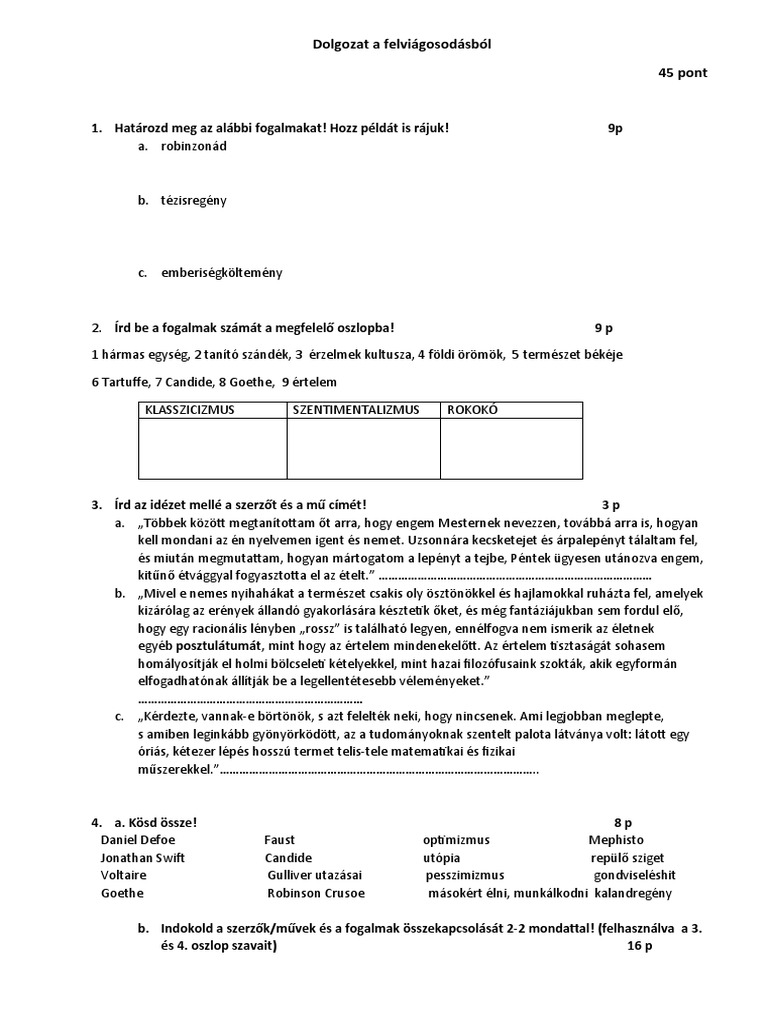 Dolgozat A Felviágosodásból | PDF