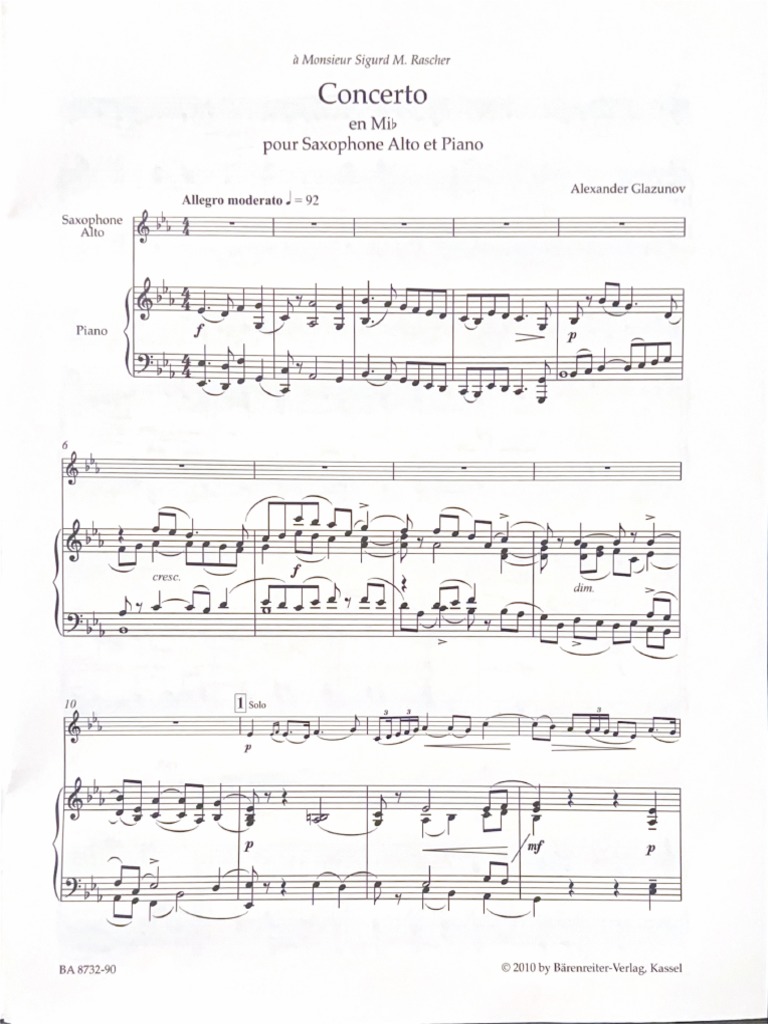 Glazunov Sax Concerto Piano | PDF