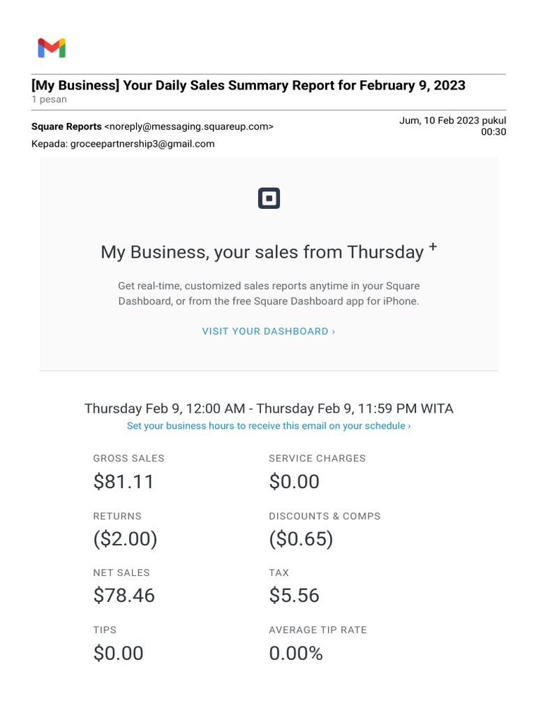 Gmail - (My Business) Your Daily Sales Summary Report For February 9, 2023 | PDF | Business ...