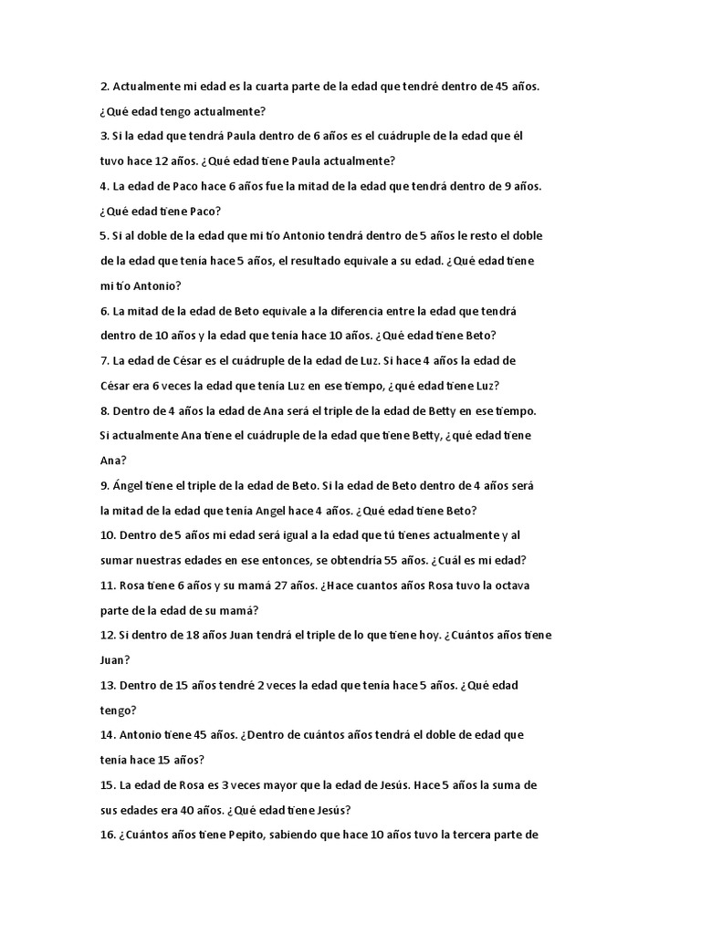 Problemas de edades y relaciones matemáticas | PDF