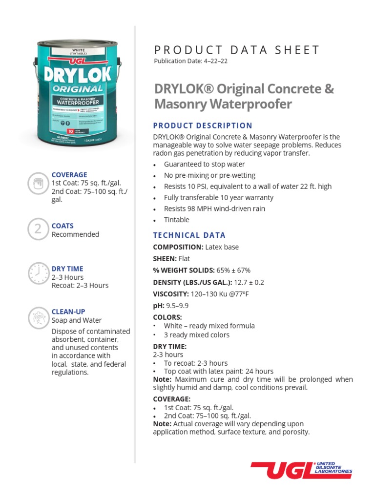 Drylok Original Masonry Waterproofer Pds | PDF | Paint | Concrete