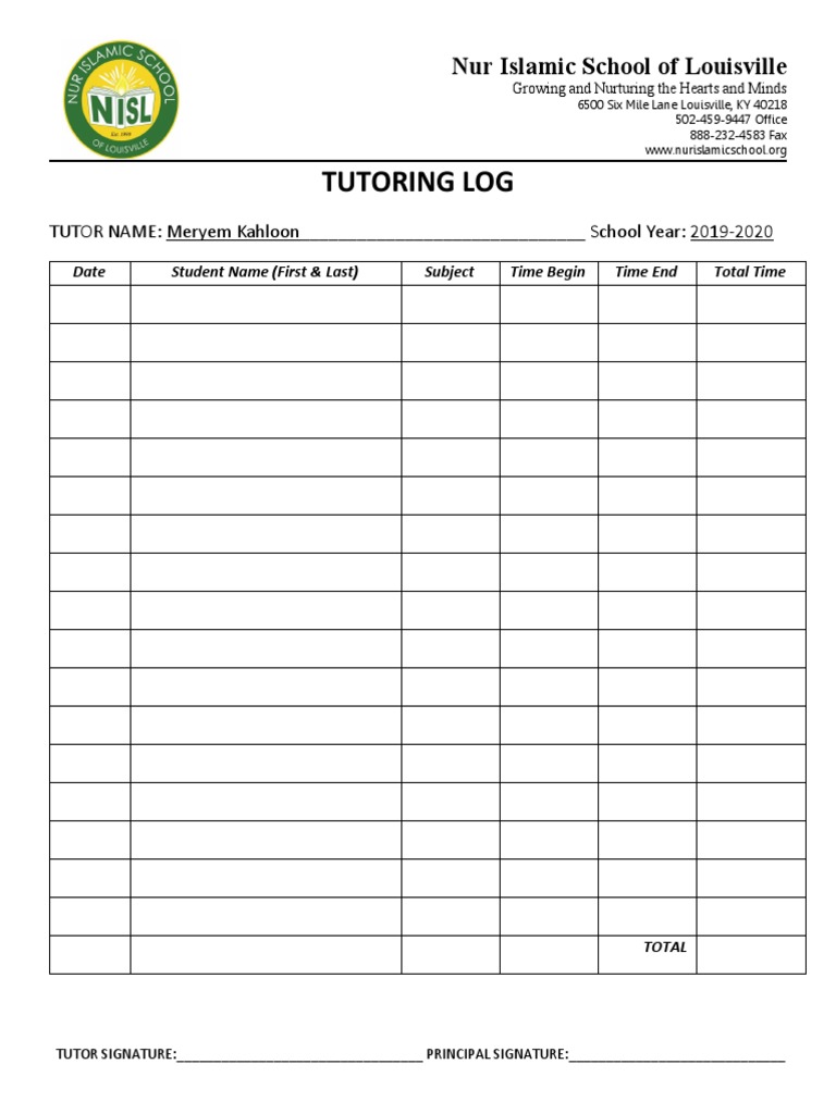 Tutor Log Template | PDF