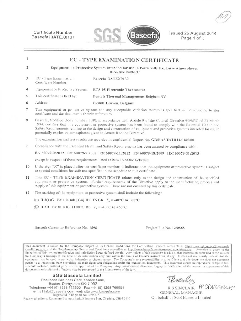 Baseefa 13atex0137 | PDF