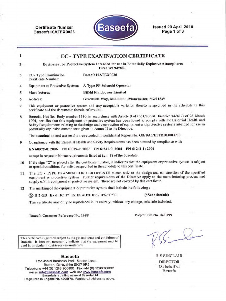 Baseefa 10atex0026 | PDF
