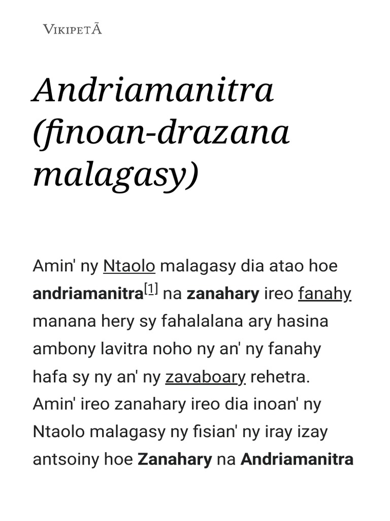 Andriamanitra (Finoan-Drazana Malagasy) | PDF