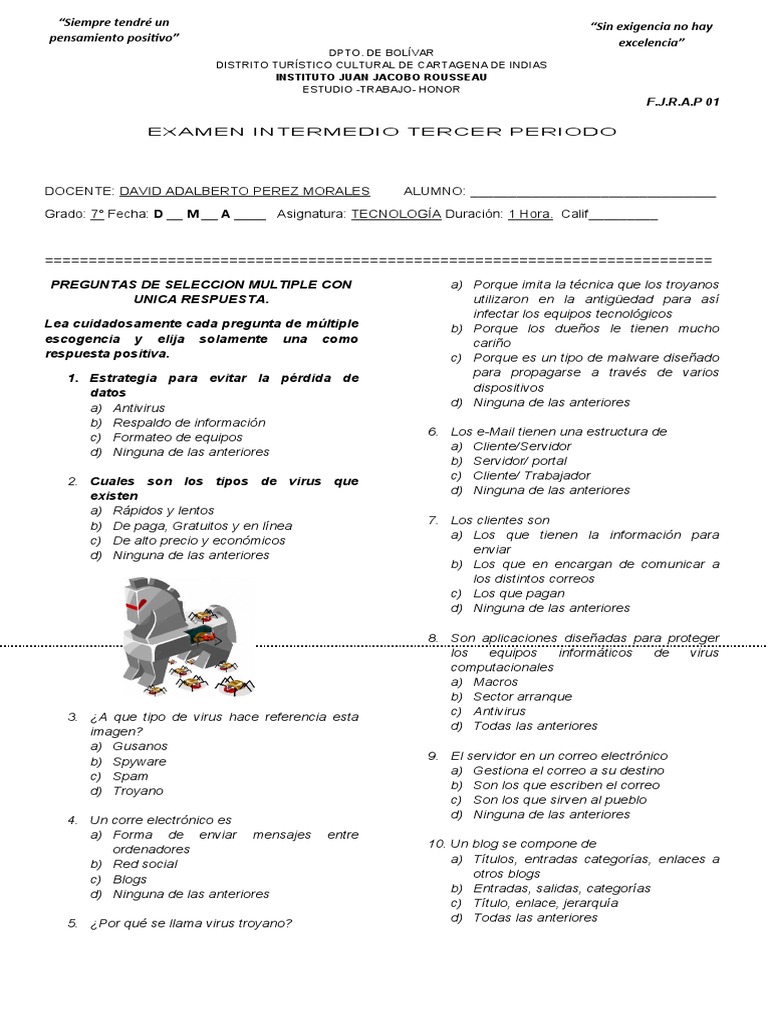 Copia de Examen intermedio 3 periodo grado 7 Tecnologia #1 | PDF ...