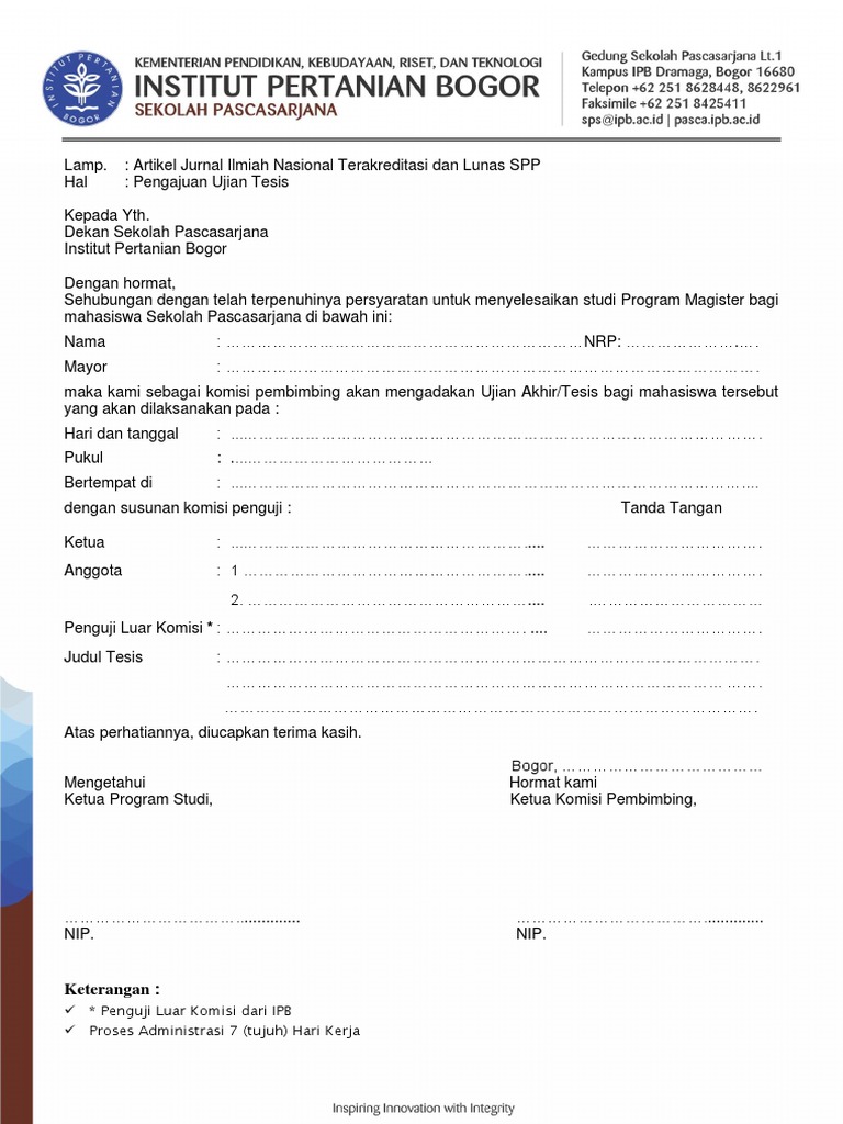 Pengajuan Ujian Tesis Pascasarjana IPB | PDF | Karier & Perkembangan ...
