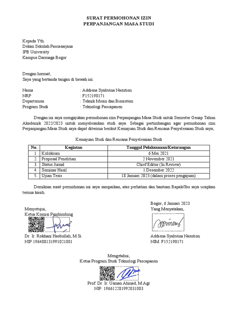 Surat Permohonan Izin Pepanjangan Masa Studi - Addien S Nasution-Signed ...