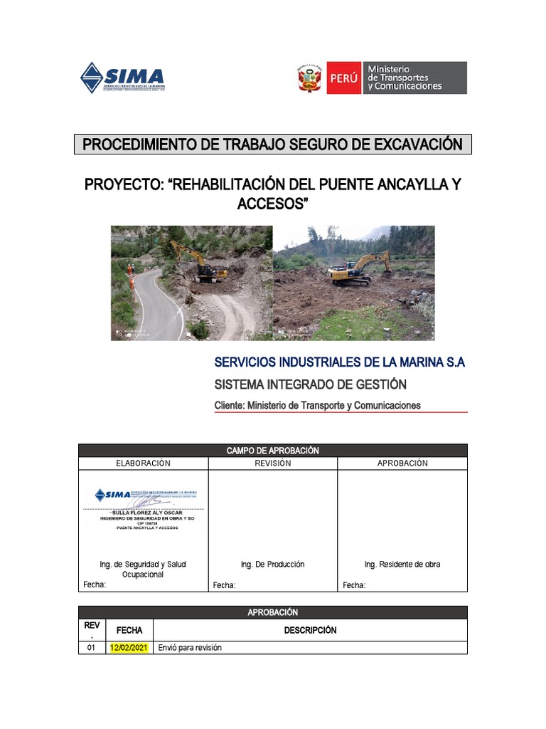 PROCEDIMIENTO DE TRABAJO SEGURO DE EXCAVACIÓN Rev.1.0 | PDF