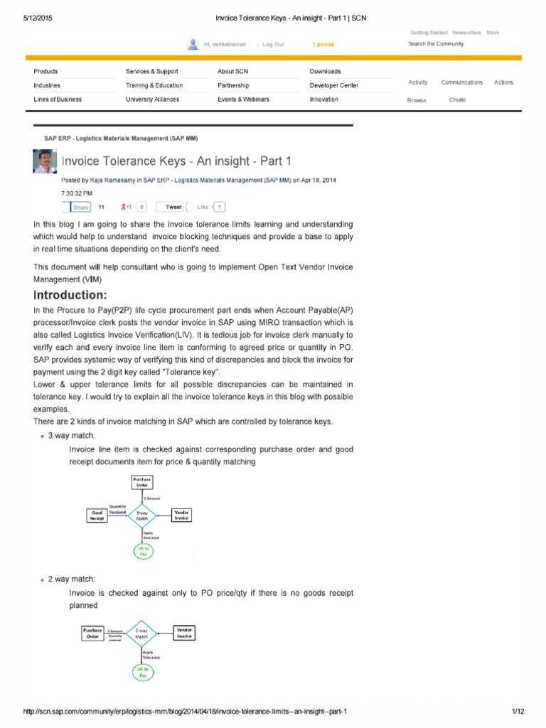 Invoice Tolerance Keys - An Insight - Part 1 - SCN | PDF