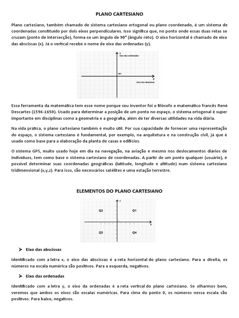Plano Cartesiano | PDF | Sistema de coordenada cartesiana | Matemática