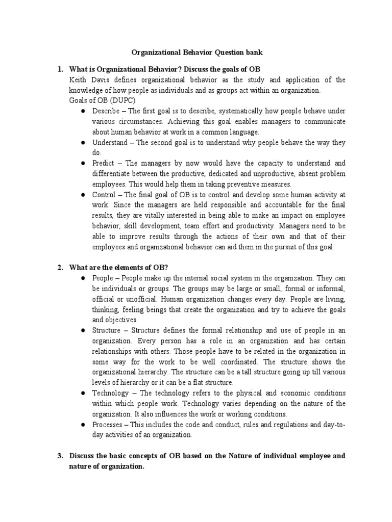 OB Question Bank | PDF | Attitude (Psychology) | Motivation