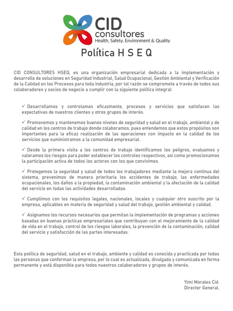 Política HSEQ | PDF | Negocios