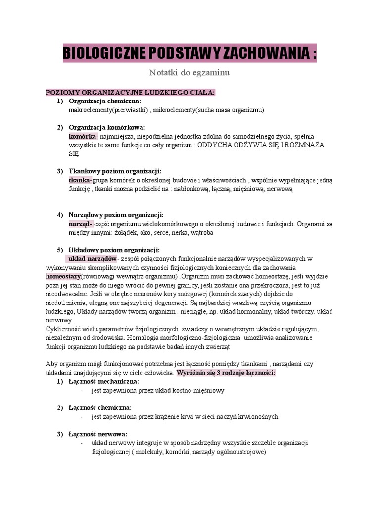 Biologiczne Podstawy Zachowania | PDF