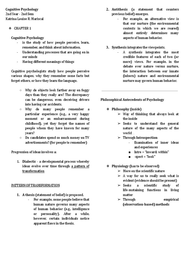 Cognitive Psychology Notes | PDF | Theory Of Mind | Cognitive Science