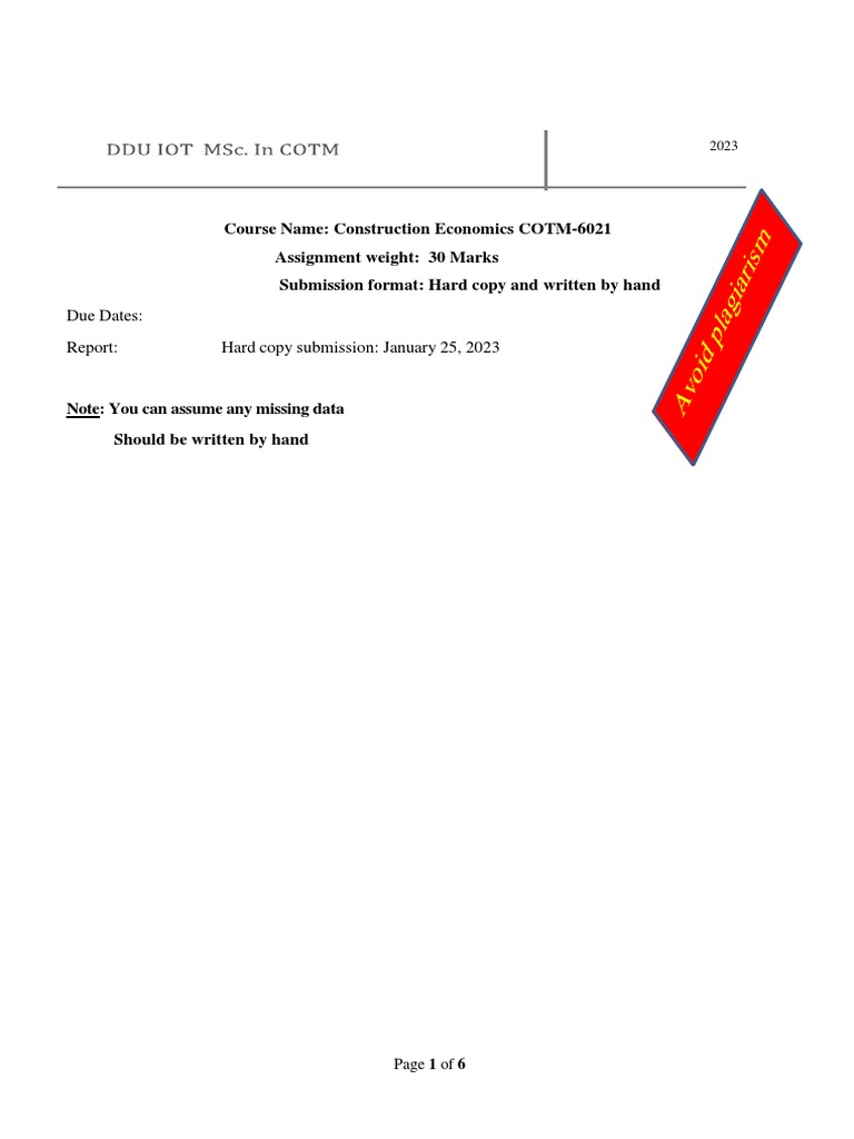 Assignment 30% Construction Economics and Finance COTM 6021 | PDF ...