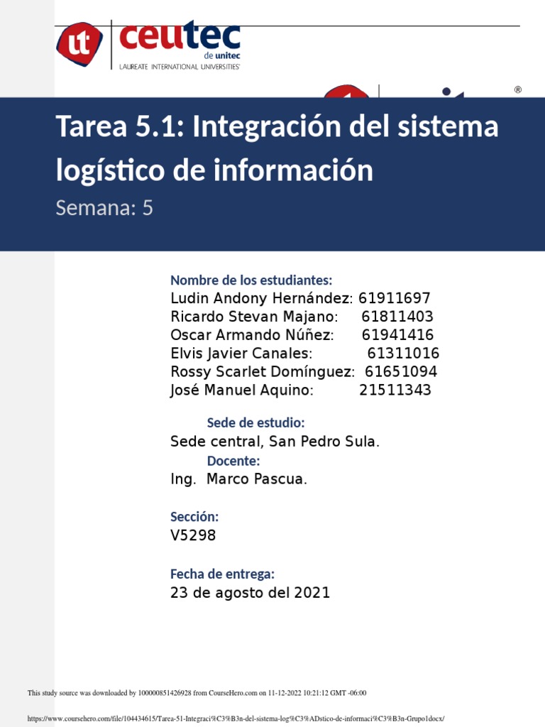 Tarea 5.1 Integraci N Del Sistema Log Stico de Informaci N Grupo1 | PDF