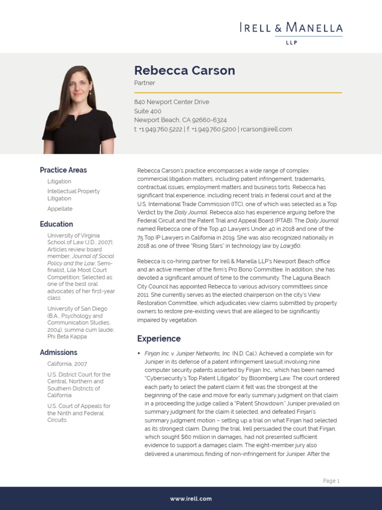 Biography of Rebecca Carson, Litigation Partner Specializing in Complex ...