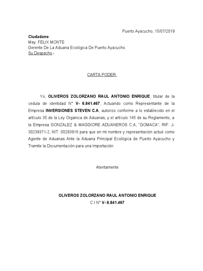 Carta Poder | PDF | aduana | Judicaturas
