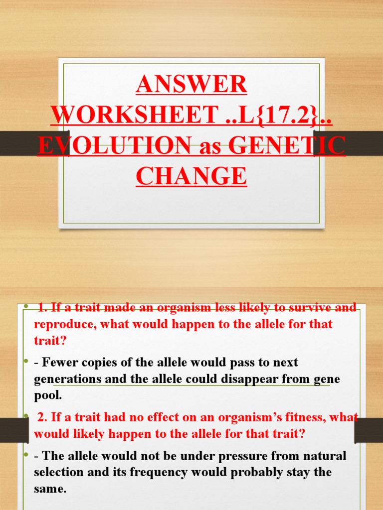 Evolution Worksheet Answers | PDF | Natural Selection | Fitness (Biology)