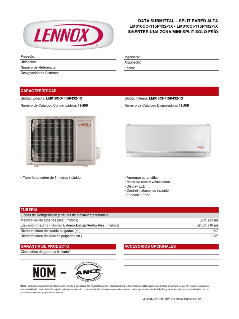 Lennox - Mini Split - 13SEER - T - 18K. | PDF | Bienes manufacturados