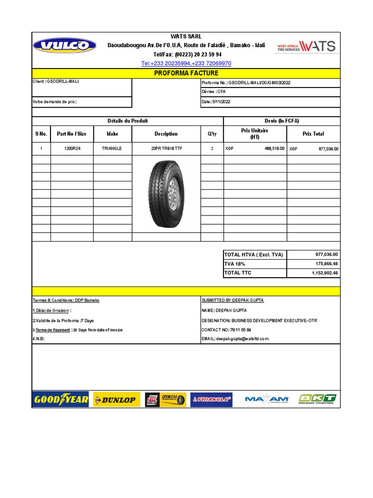 GEODRILL MALI Proforma - 5th Nov 2022 | PDF