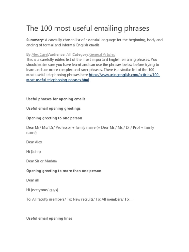Essential Email Phrases Guide | PDF | Foreign Language Studies