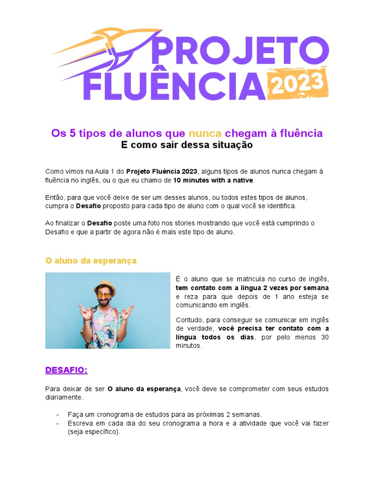 Projeto Fluência - Aula 1 | Download grátis PDF | Língua inglesa | YouTube