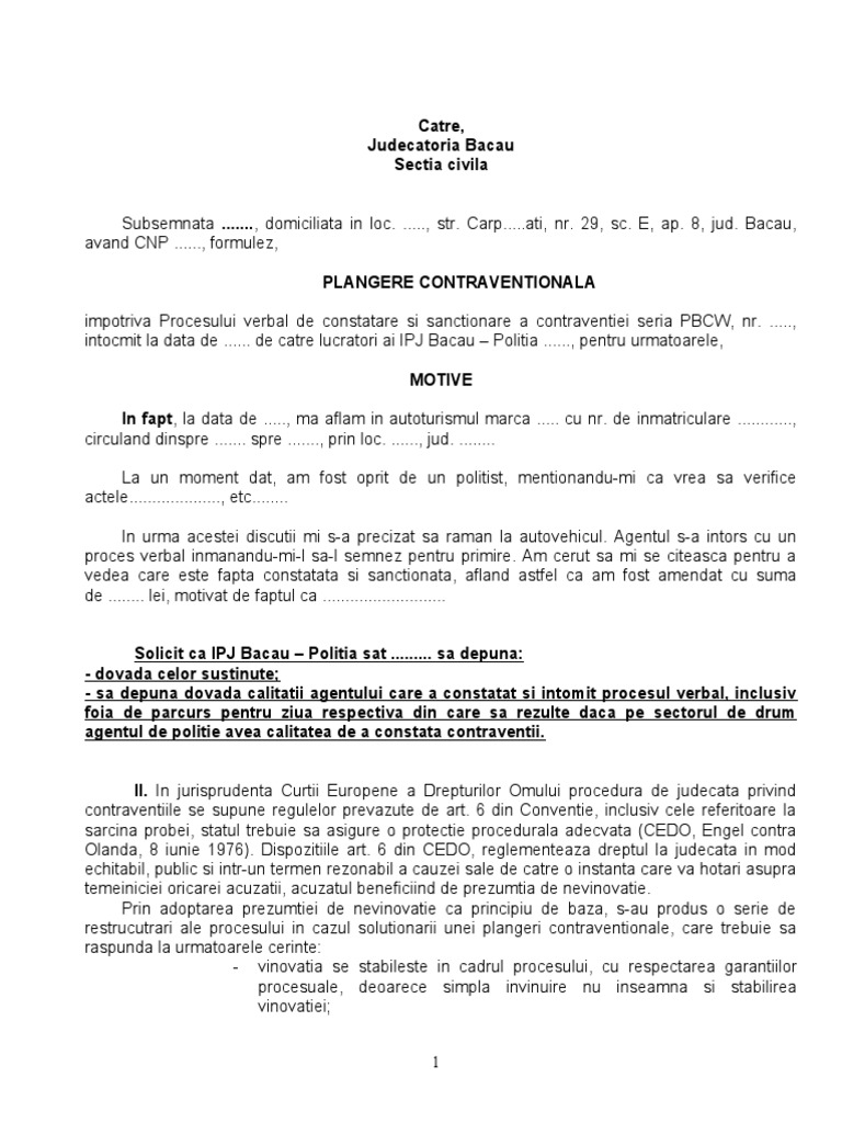 Plangere Contraventionala MODEL | PDF
