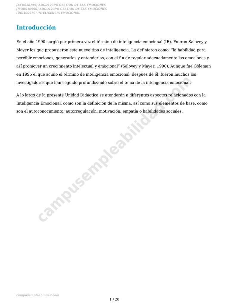 Manual UD1. Inteligencia Emocional | PDF | Las emociones | Inteligencia emocional