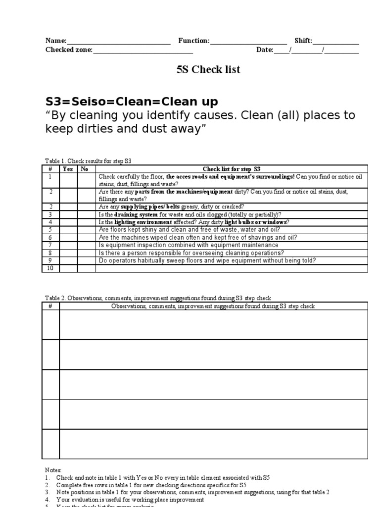5S Check List Seiso | PDF