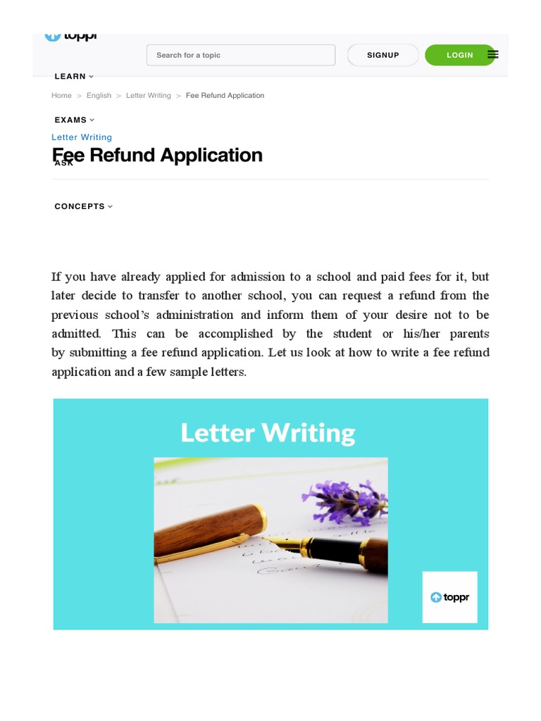 How To Write A Fee Refund Application To Schools and Colleges? - Format ...