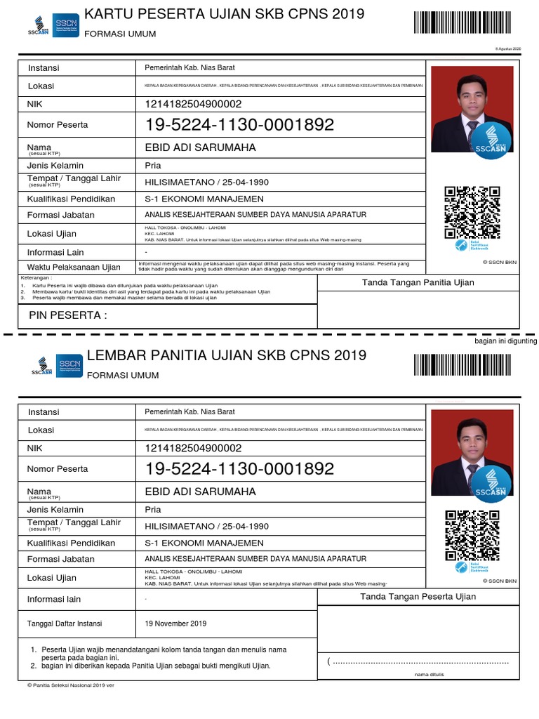 Kartu Ujian SKB Ebid Nisbar Menang | PDF