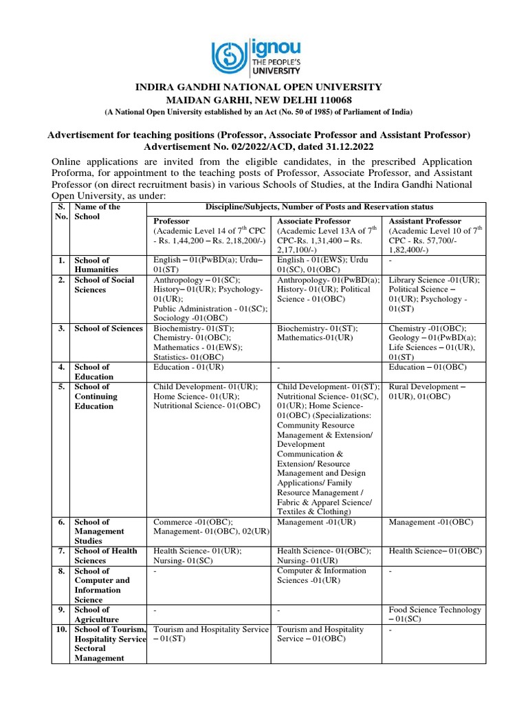 IGNOU Recruitment 2023 Notification PDF | PDF