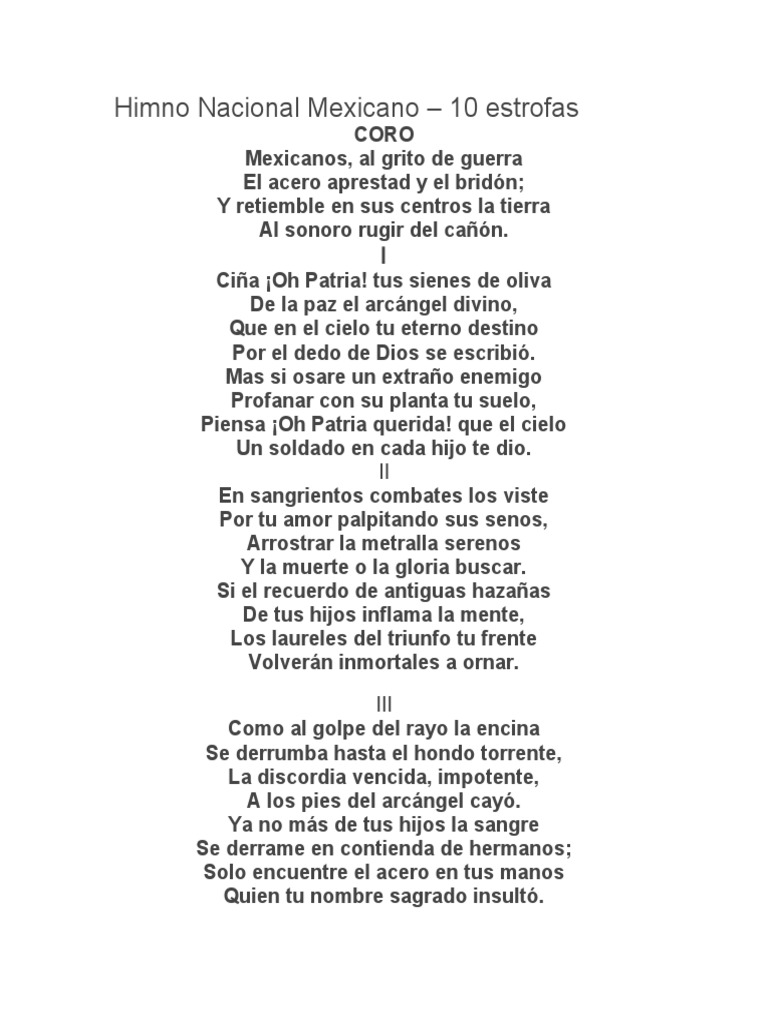 Letra Completa Del Himno Nacional Mexicano | PDF