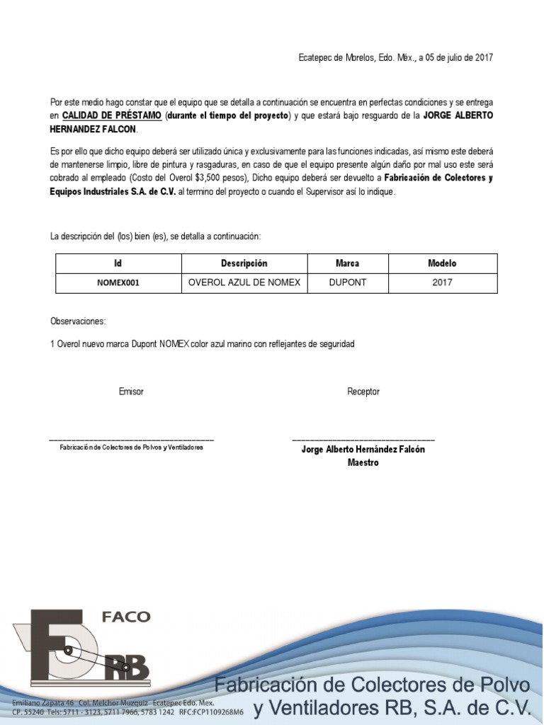 Préstamo de Overol Dupont NOMEX 2017 | PDF