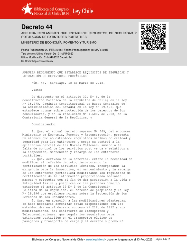 Decreto 44 - 20 FEB 2018 | Descargar gratis PDF | Chile | Materiales