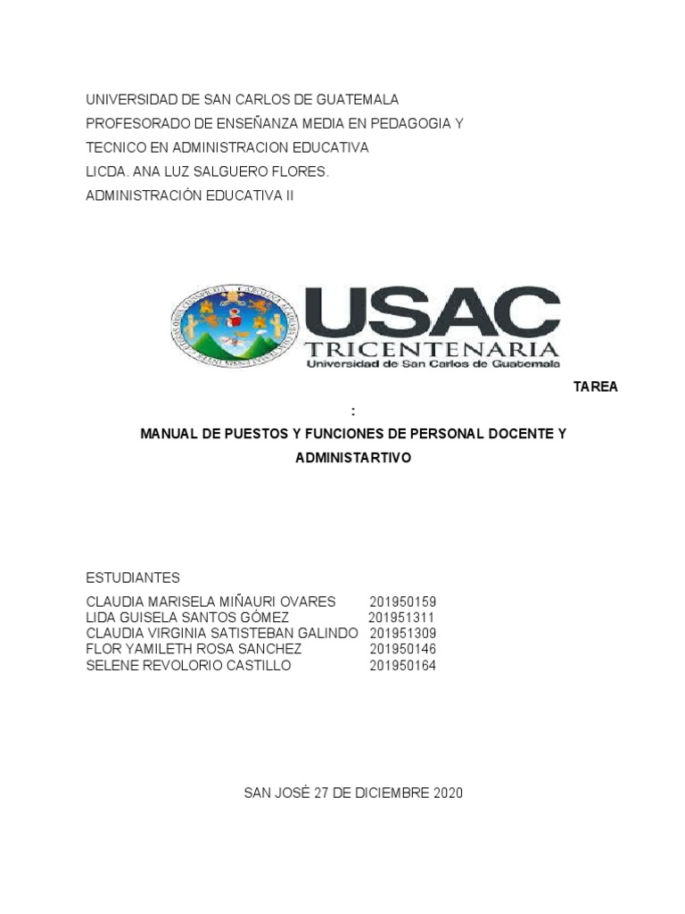 Manual de Puestos y Funciones de Personal D y A | PDF | Plan de ...