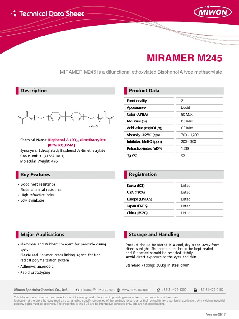 Miramer M245 TDS | PDF | Materials | Organic Polymers