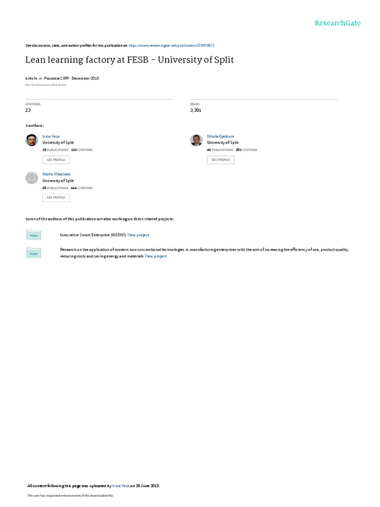 Lean Learning Factory at FESB | PDF | Lean Manufacturing | Innovation