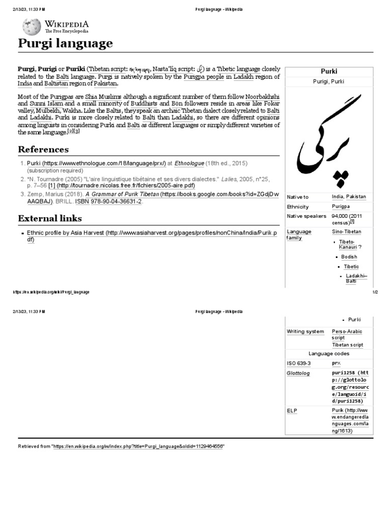 Purgi Language | PDF | South Asia | Languages Of China