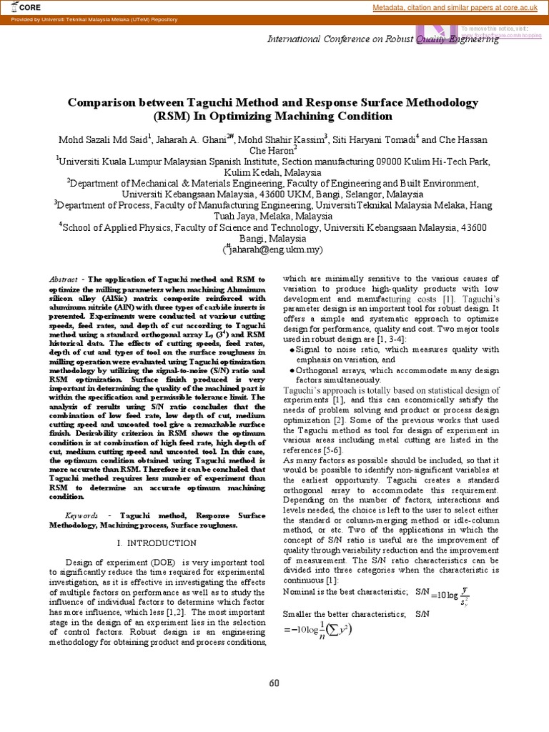 Taguchi vs RSM in Milling Optimization | PDF | Mathematical Optimization | Machining