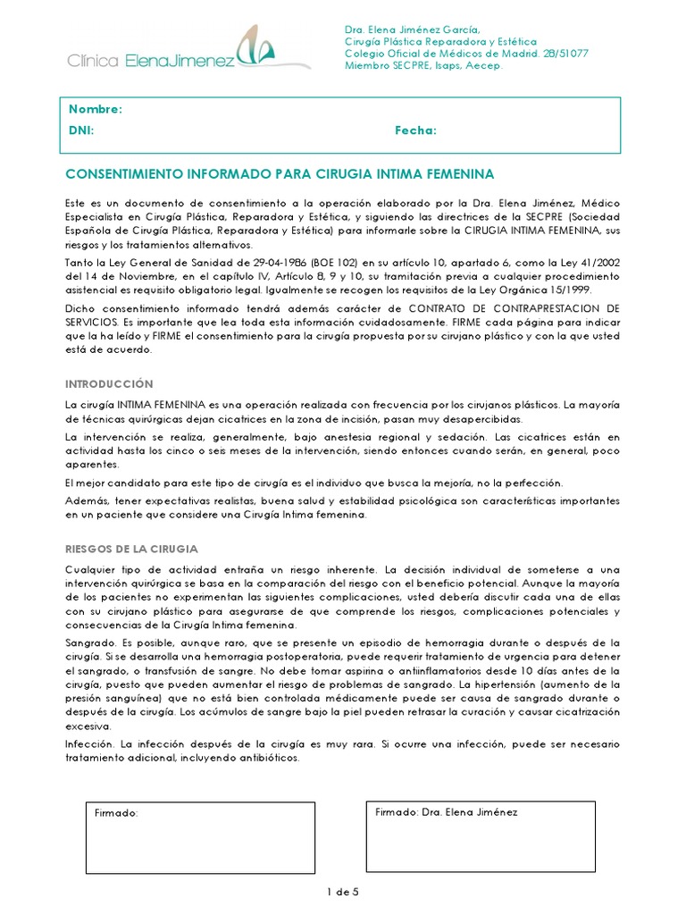 Consentimiento Informado para Cirugia Intima Femenina | Descargar ...