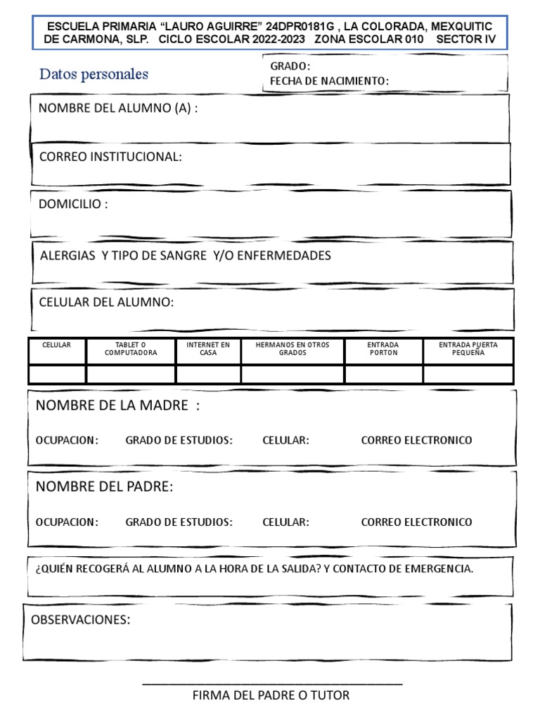 Ficha de Datos del Alumno Primaria | PDF | Educación primaria | Informática