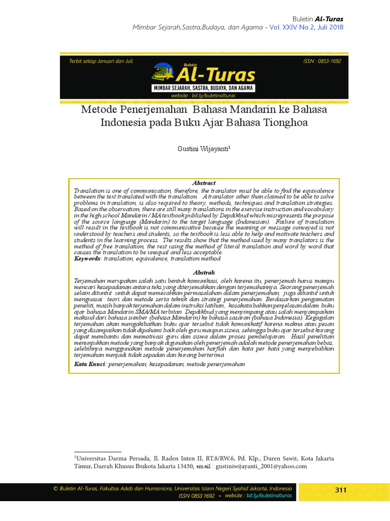 Metode Penerjemahan Mandarin-Indonesia | PDF | Karier & Perkembangan ...