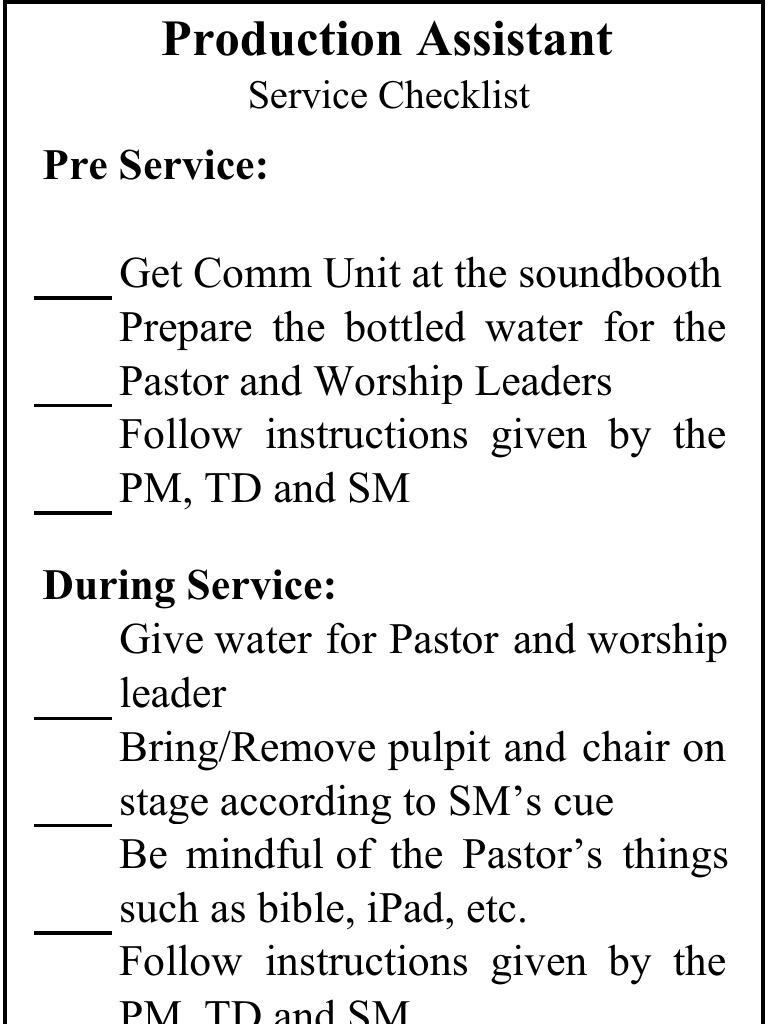 Church Production Checklist | PDF